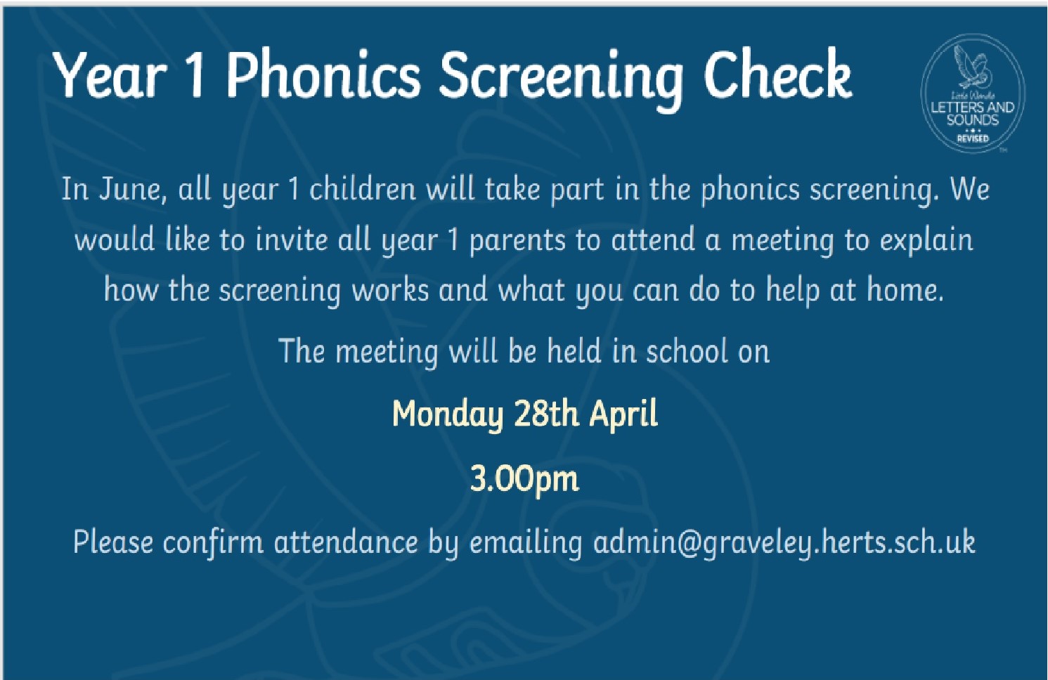 Year 1 phonics screening meeting – Graveley Primary School